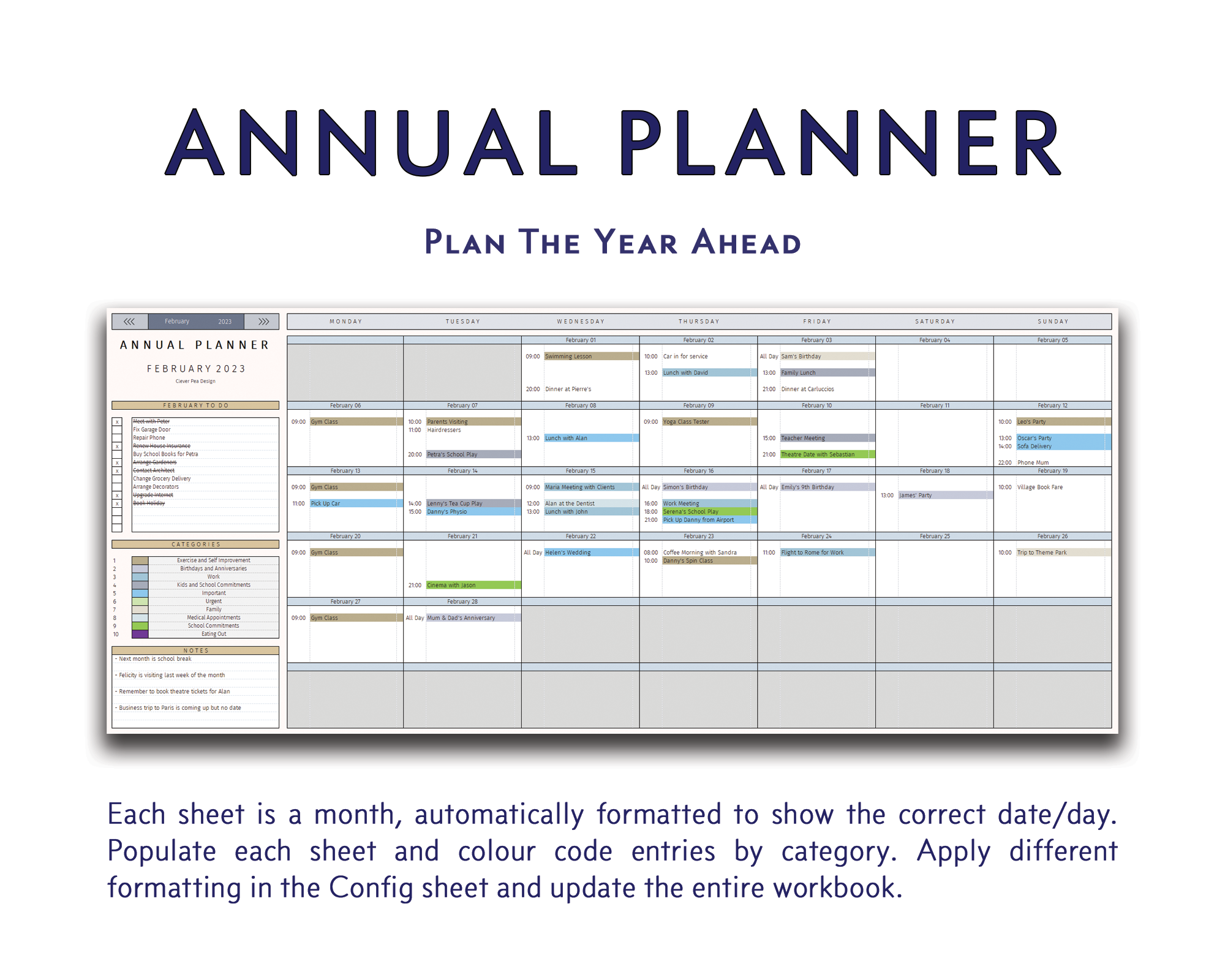 Annual Planner Spreadsheet | CleverPeaDesign