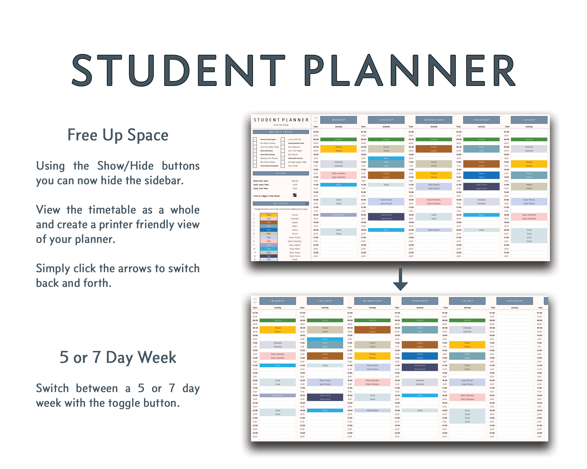 Student Planner Excel | Timetable | Assignment Tracker | CleverPeaDesign