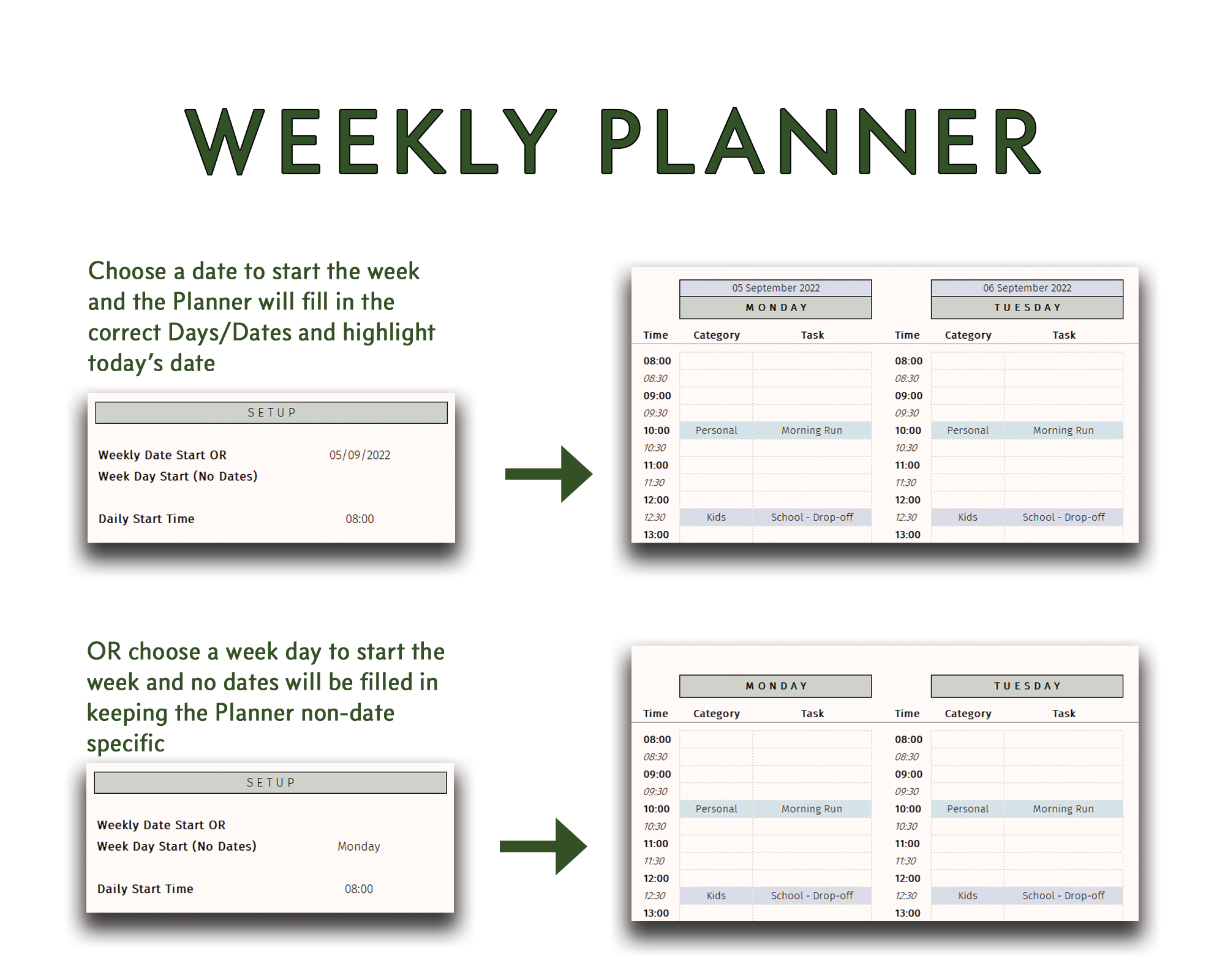 Weekly Planner Excel | Weekly Planner | CleverPeaDesign